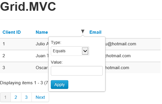 ساخت یک GridView با استفاده از Grid.MVC - هوژان